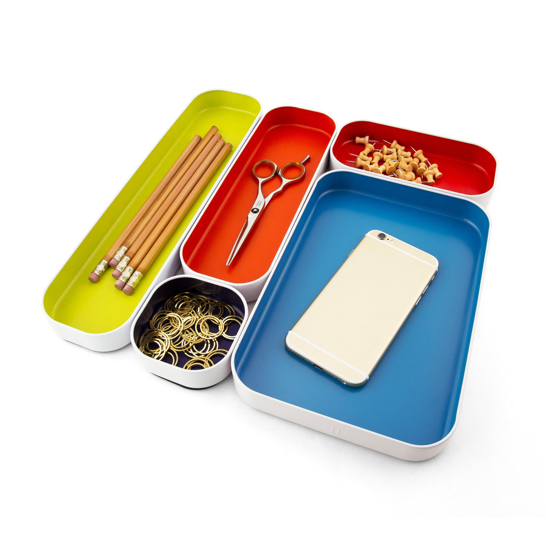 metal stacking bins + drawer organizers sets of 5 1" – three by three ...